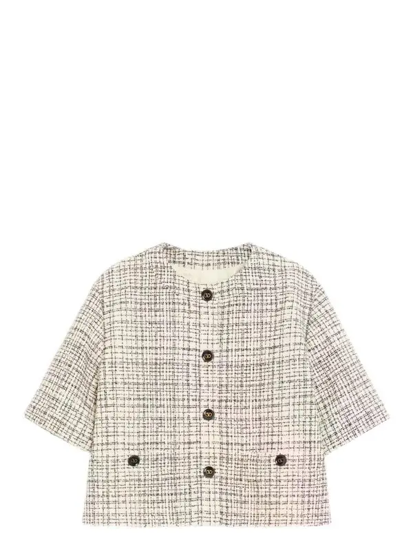 Valentino Garavani Square Tweed Jacket With Vlogo Signature Buttons - Neutrals