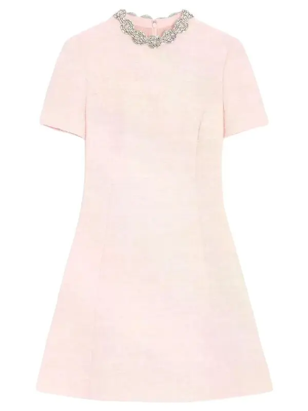 Valentino Garavani Embroidered Crinkle Cotton Tweed Short Dress - Pink