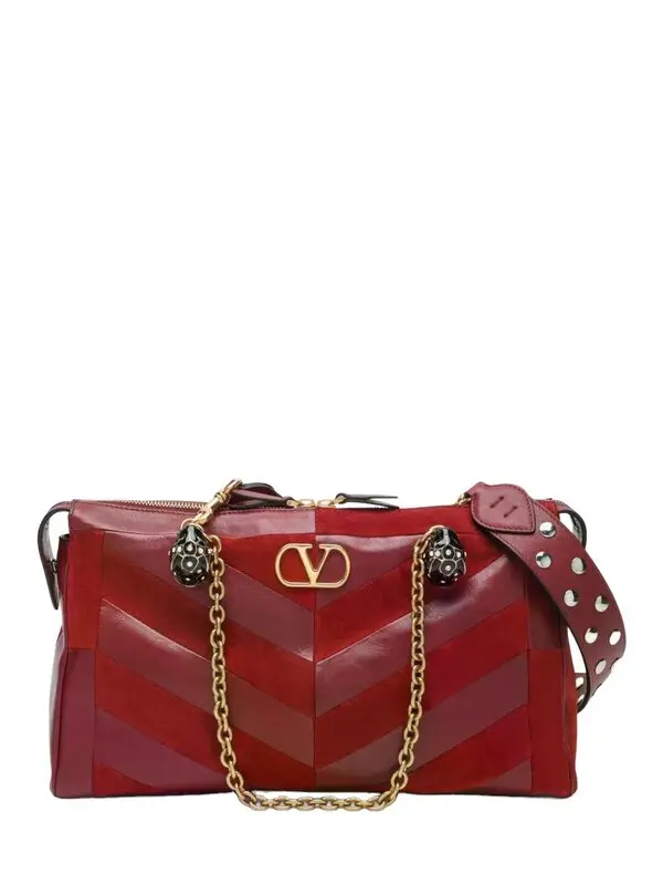 Valentino Garavani Panthea Medium Shoulder Bag In Suede And Nappa - Red