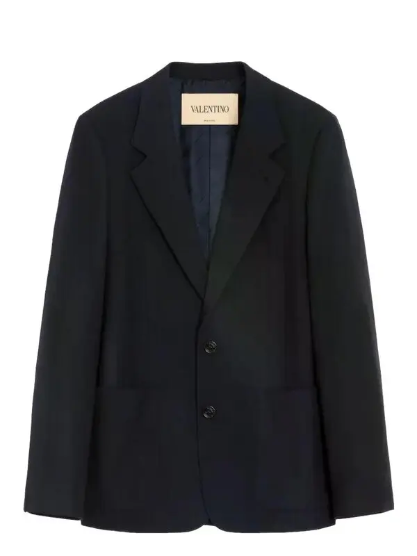 Valentino Garavani Single-breasted Jacket In Natté Wool - Blue