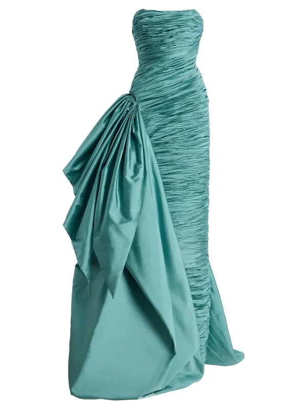 MARMAR HALIM Strapless Ruched Taffeta Gown - Blue