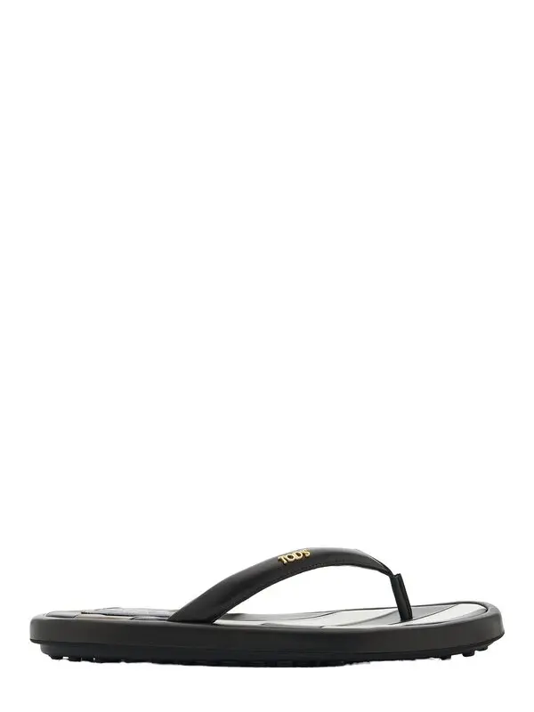 TOD'S Leather Thong Sandals With Patchwork Stripes - Black