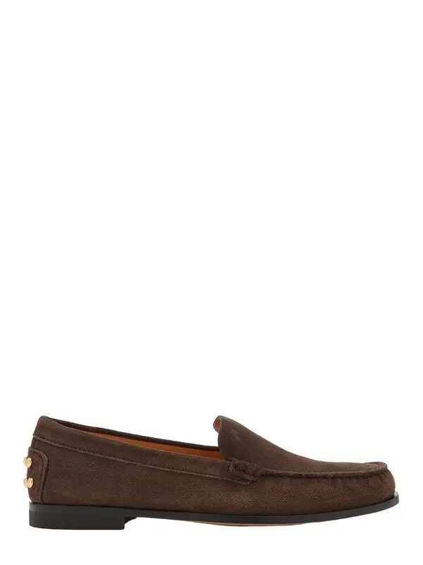TOD'S Suede Loafers With Gold Tone Stud Embellishment - Brown