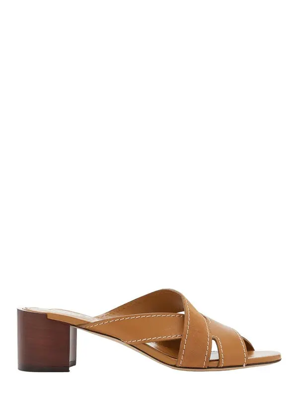 TOD'S Leather Sandals With Stacked Heel - Tan