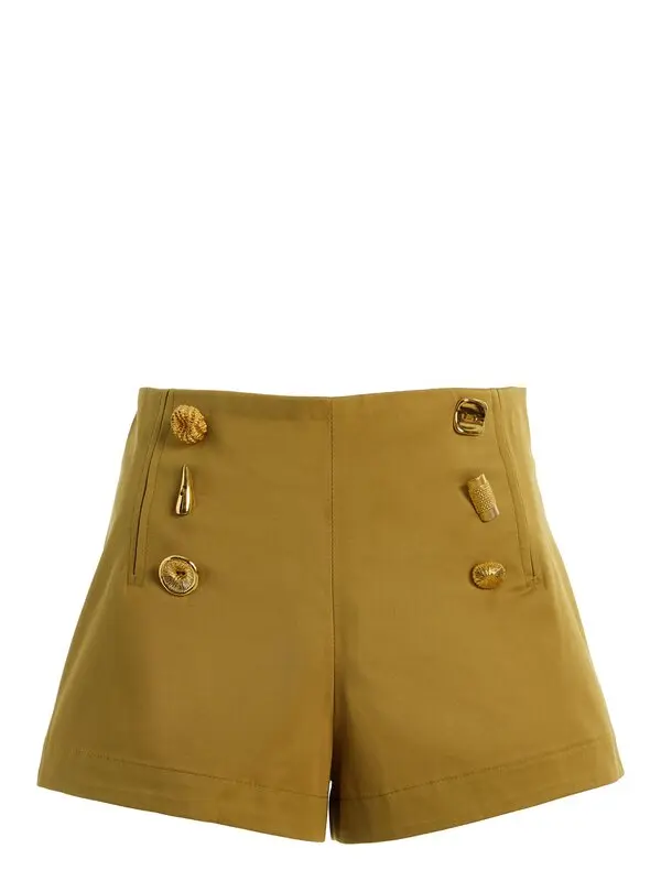 Françoise Bijou Cotton Twill Shorts With Vintage Couture Buttons - Olive