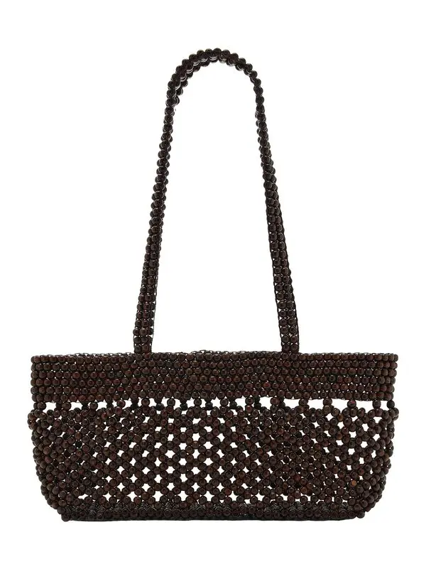 CORDERA Wood Beaded Mini Baguette Bag - Brown