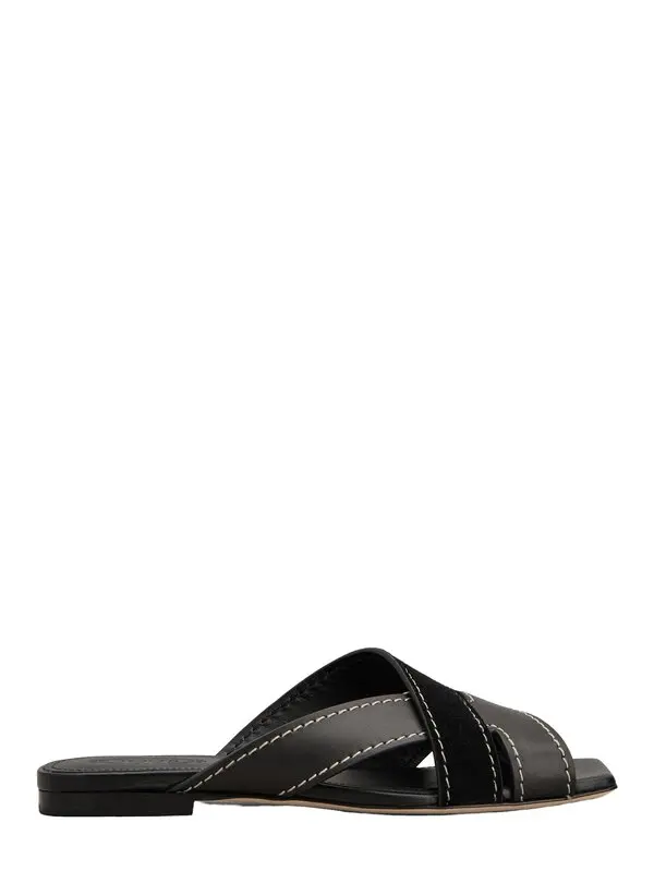 TOD'S Leather And Suede Strappy Flat Sandals - Black