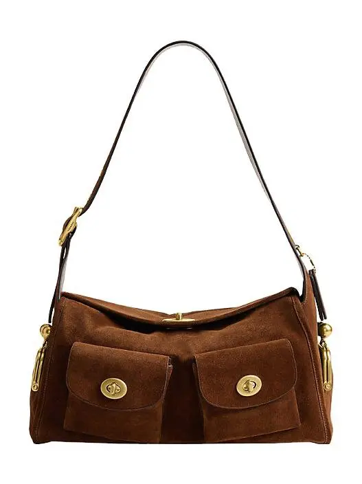 COACH Turnlock Suede Shoulder Bag - Warm Brown