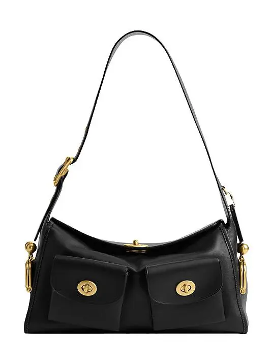 COACH Turnlock Haversack Leather Shoulder Bag - Black
