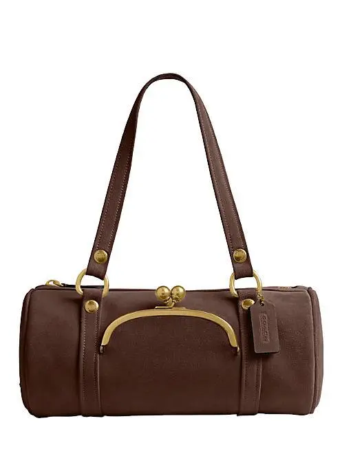 COACH Suede Barrel Shoulder Bag With Kisslock Closure - Dark Chocolate