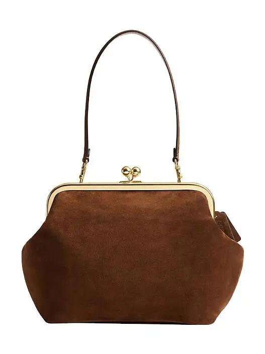 COACH Suede Kisslock Frame 27 Shoulder Bag - Warm Brown
