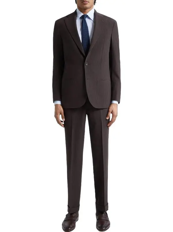J. MUESER Waverly Tapered Virgin Wool Seersucker Suit - Brown