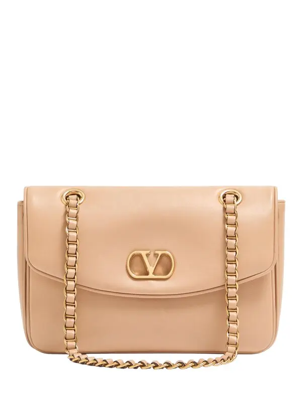 Valentino Garavani Lambskin Djuna Shoulder Bag With Gold Tone Vlogo - Nude