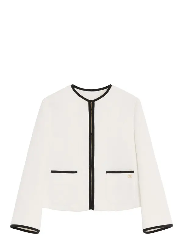 Valentino Garavani Cropped Cotton Tweed Jacket With Contrast Trim - Ivory