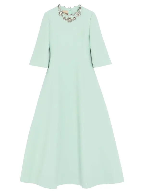 Valentino Garavani Wool-silk Crepe Embellished Midi Dress - Green