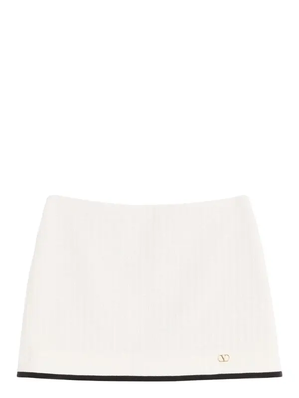 Valentino Garavani Cotton Tweed Mini Skirt With Contrast Trim - Ivory