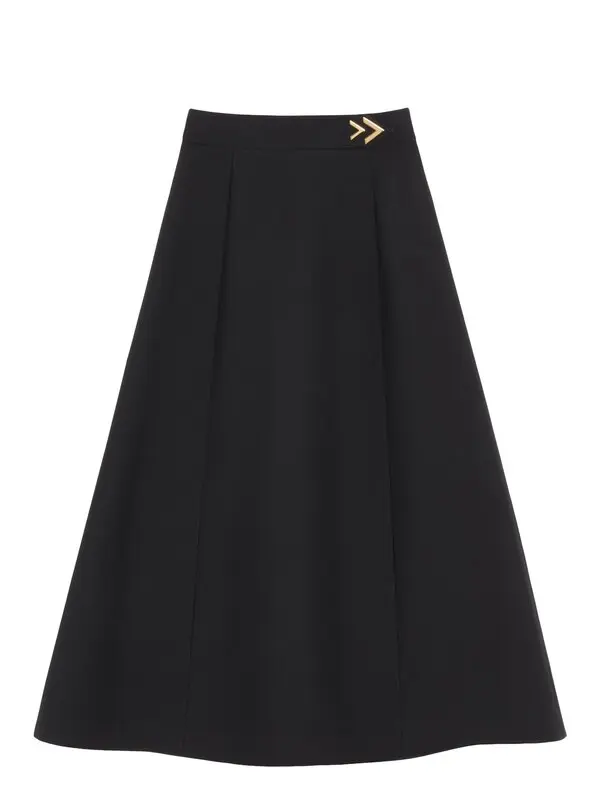 Valentino Garavani Wool-silk Crepe Midi Skirt With Gold-tone Hardware - Black