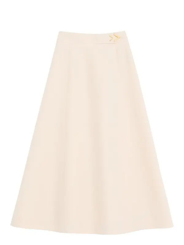 Valentino Garavani Wool-silk Crepe Midi Skirt With Gold-tone Hardware - Beige