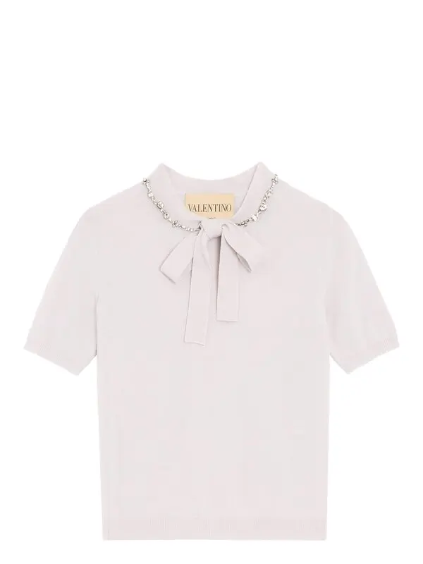 Valentino Garavani Virgin Wool T-shirt With Rhinestone Embellishment And Tie Detail - Pink