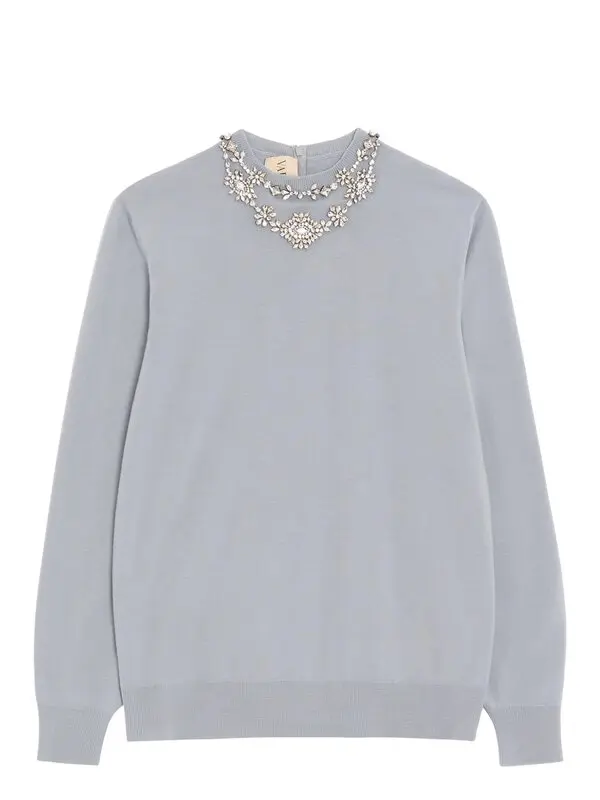 Valentino Garavani Virgin Wool Embellished Crew Neck Sweater - Grey