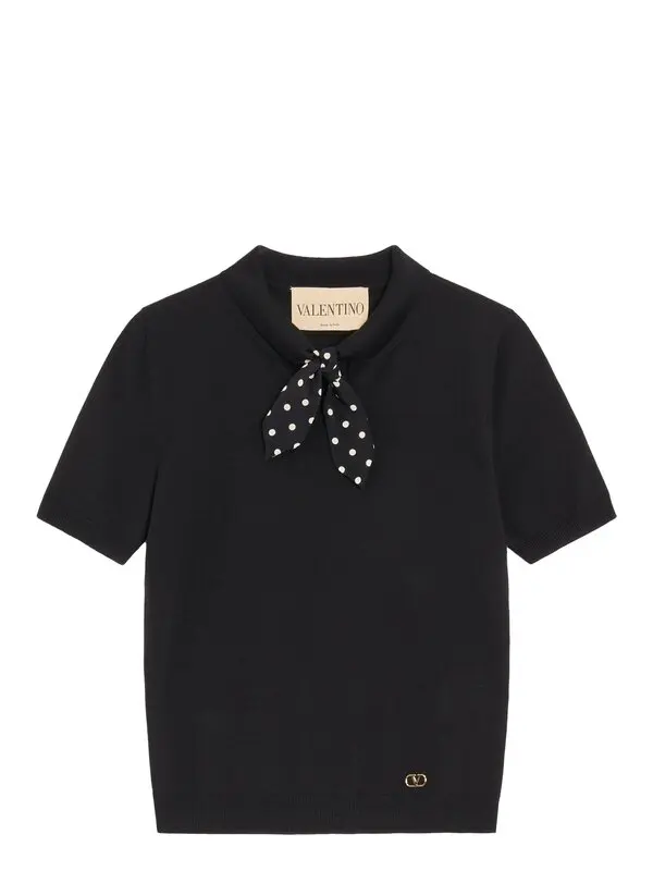 Valentino Garavani Virgin Wool-blend Necktie Slim Polo Sweater - Black
