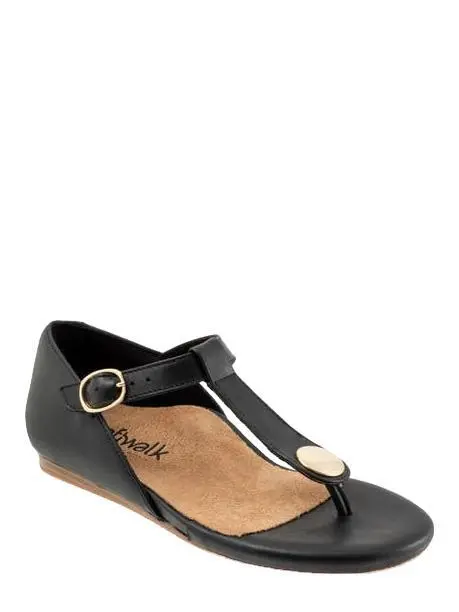 Softwalk Leather Ankle Strap Sandal With Hardware Accent - Black