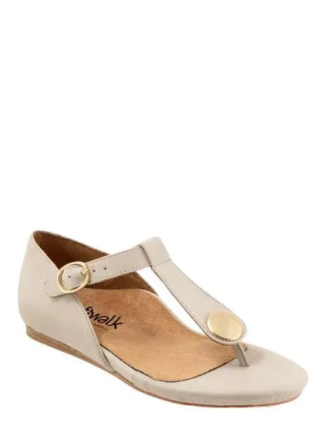 Softwalk Leather Ankle Strap Sandal With Hardware Accent - Ivory