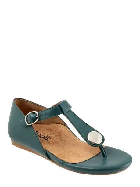 Softwalk Leather Ankle Strap Sandal With Hardware Accent - Teal