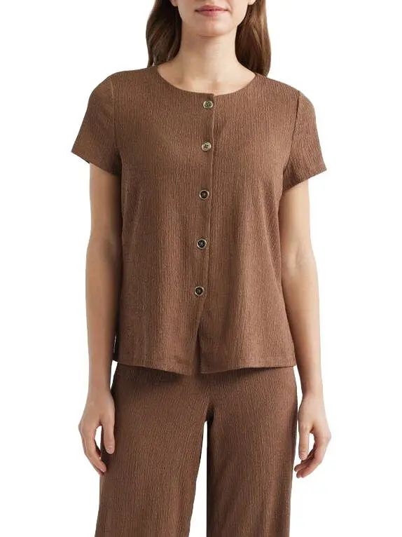 Anne Klein Textured Button-front Top - Mushroom