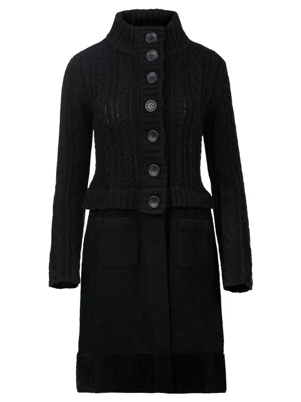 CONQUISTA Jacquard & Boucle Knit Button-up Dress With Patch Pockets - Black
