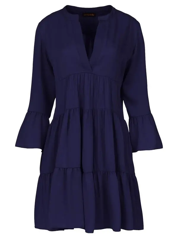 CONQUISTA Viscose Gathered Seams Dress - Blue