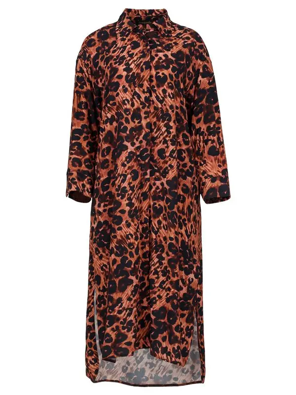 CONQUISTA Animal Print Midi Dress With Side Slits - Brown