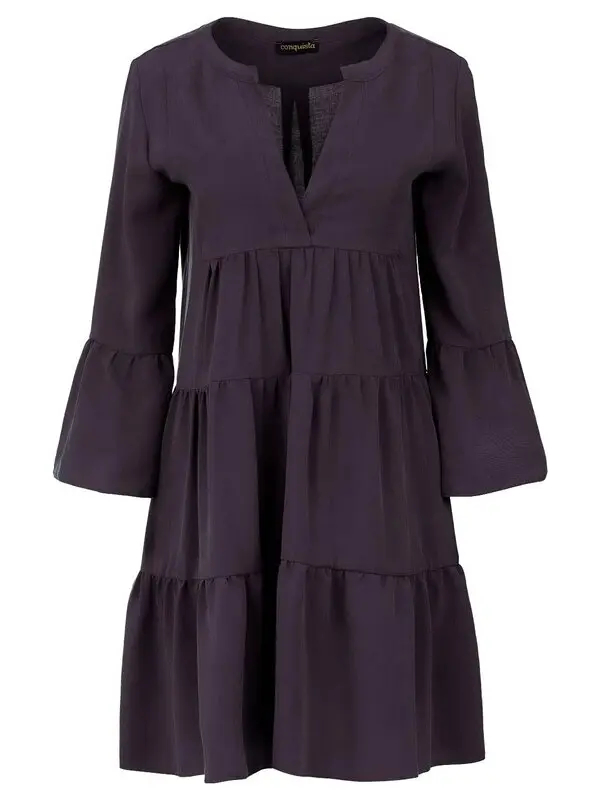 CONQUISTA Tencel Gathered Seams Dress - Grey