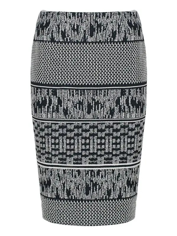 CONQUISTA Geometric Print Stretch Gabardine Pencil Skirt - Black