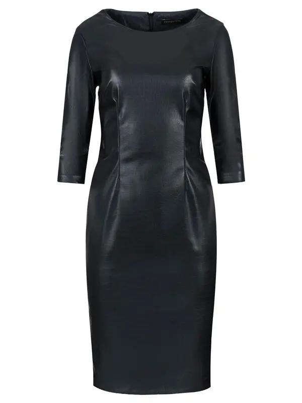 CONQUISTA Faux Crocodile Leather Dress With 3/4 Sleeves - Black