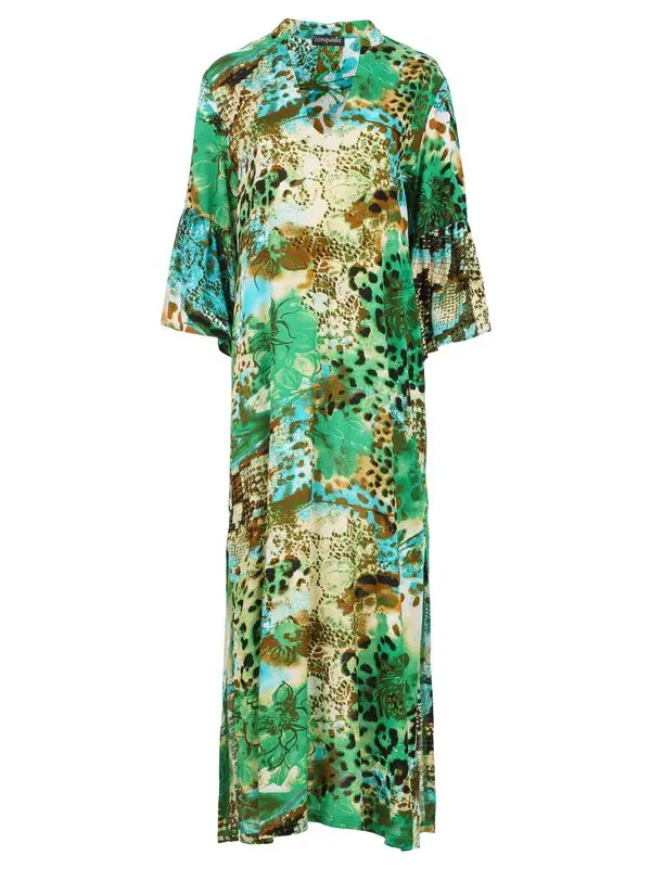 CONQUISTA Animal Print Kaftan Maxi Dress - Green