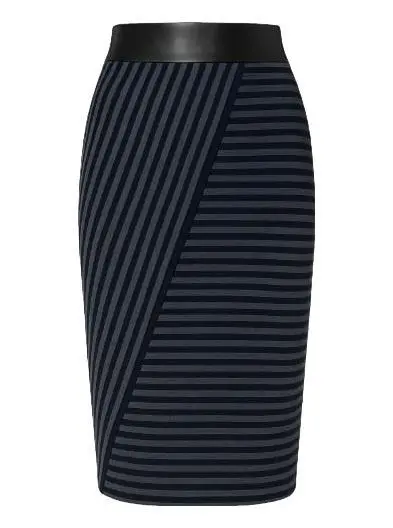 CONQUISTA Midi Pencil Skirt With Diagonal Stripe Design - Blue