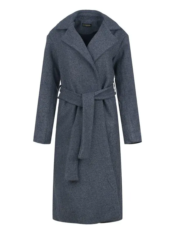 CONQUISTA Wool-cotton Blend Coat With Shawl Collar And Belt - Grey