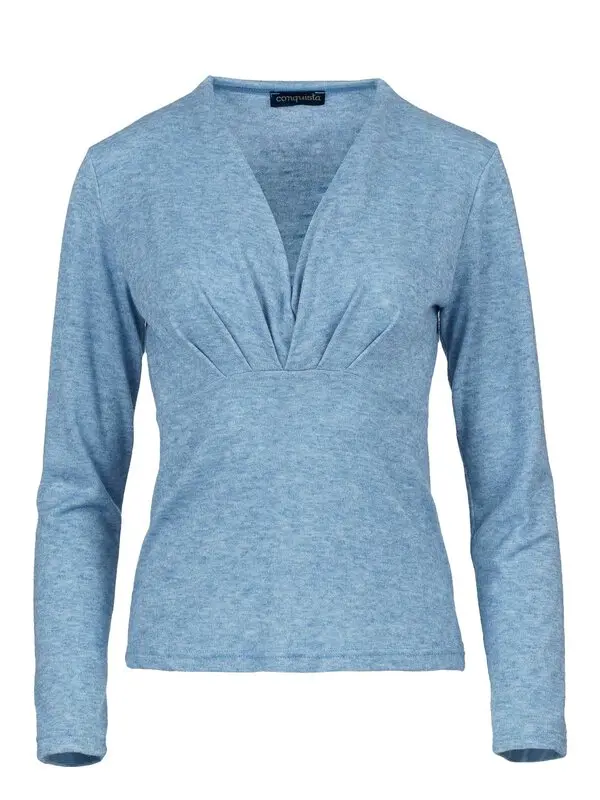 CONQUISTA V Neck Knit Top - Blue