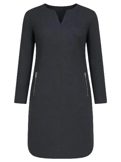 CONQUISTA Long Sleeve Shift Dress With Rounded Hemline - Blue