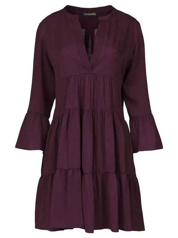 CONQUISTA Dark Burgundy Tencel Gathered Seams Dress - Red