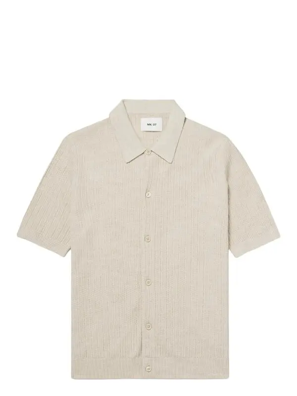 Nn07 Nolan 6695 Textured-knit Organic Cotton Shirt - Neutrals