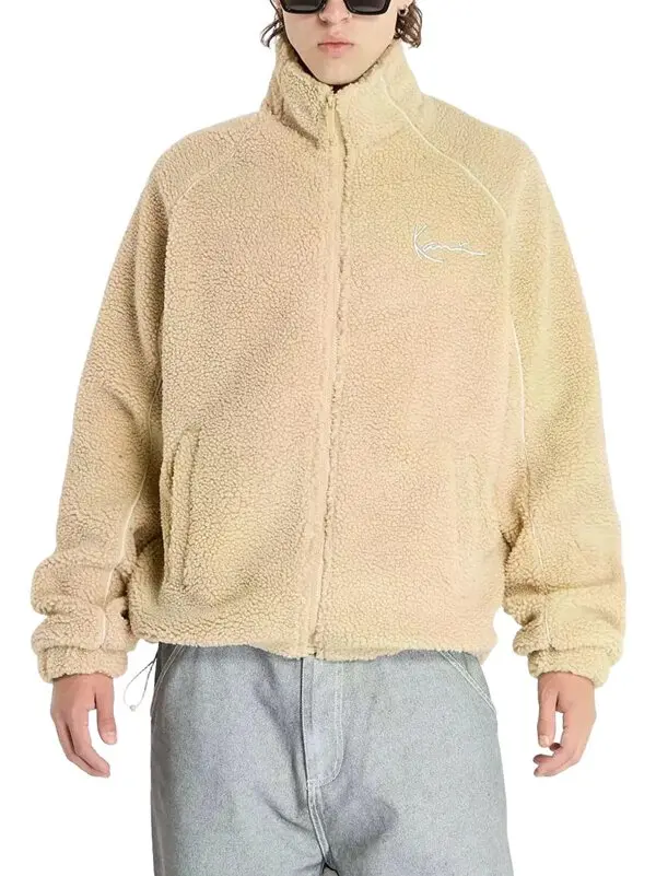 KARL KANI Embroidered Logo High Neck Zip Up Jacket - Neutrals
