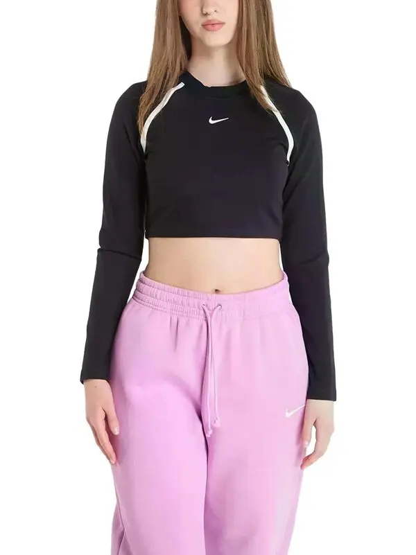 Nike Long Sleeve Logo Print Cropped T-shirt - Black