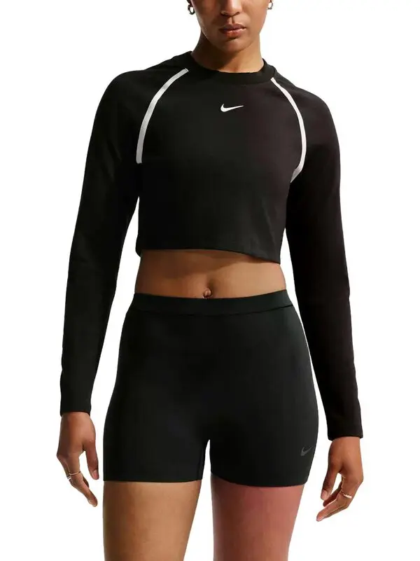 Nike Long Sleeve Logo Print Cropped T-shirt - Black