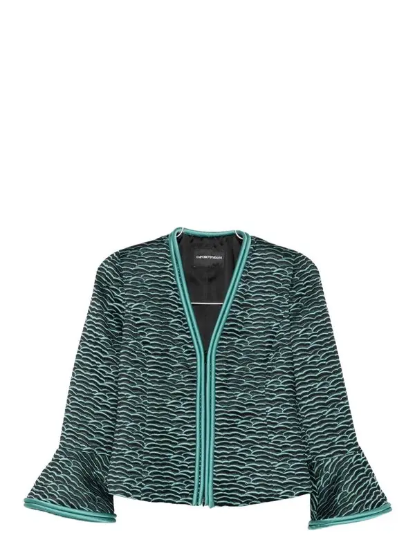 Emporio Armani Textured Ruffled Sleeve Zip-up Jacket - Black