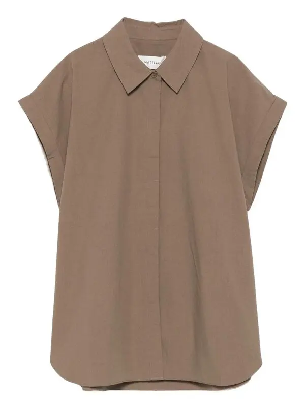 Matteau Cap Sleeve Cotton Shirt With Classic Collar - Brown