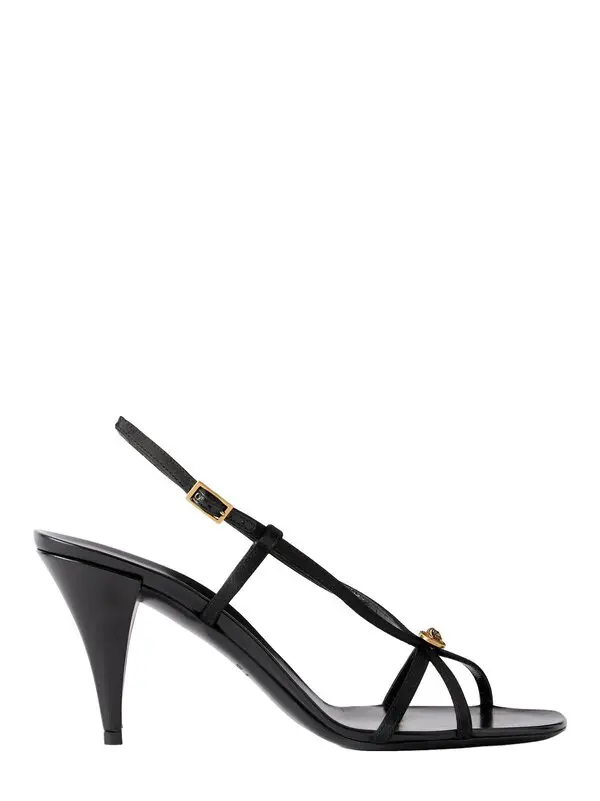 Versace Satin Medusa Embellished Stiletto Sandals - Black
