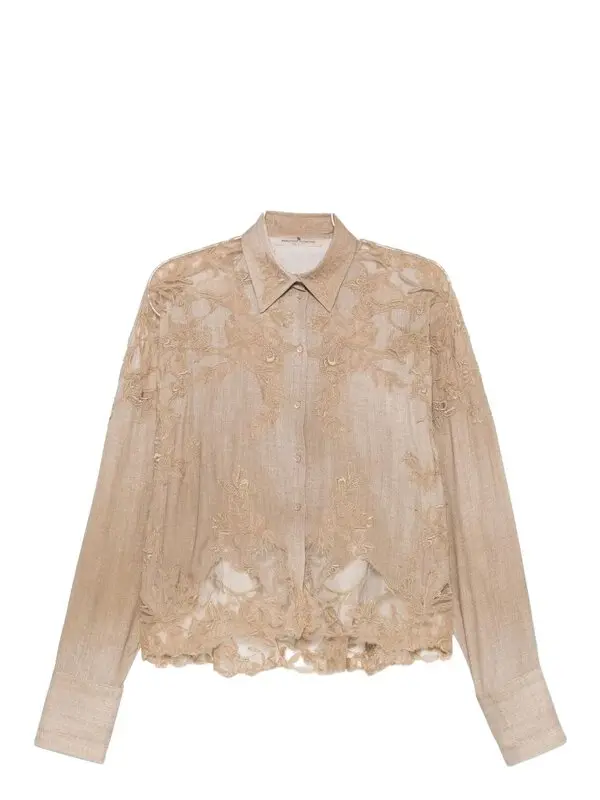 Ermanno Scervino Embroidered Lace Trim Shirt - Brown
