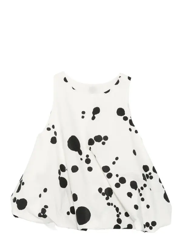 Apuntob Sleeveless Printed Cotton Blouse With Bubble Hem - Black